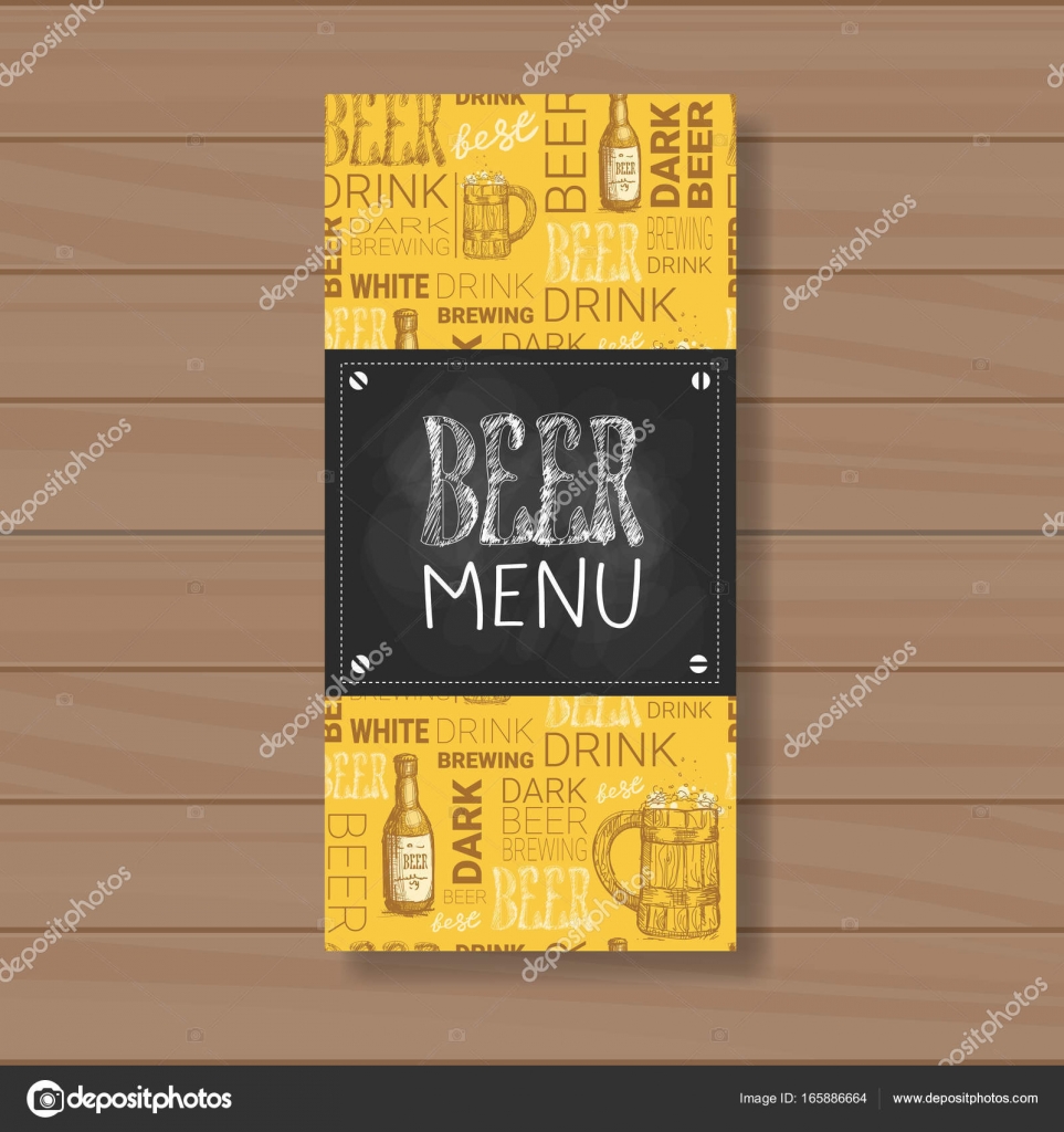 Beer Menu Design For Restaurant Cafe Pub Chalked On Wooden Textured ...
