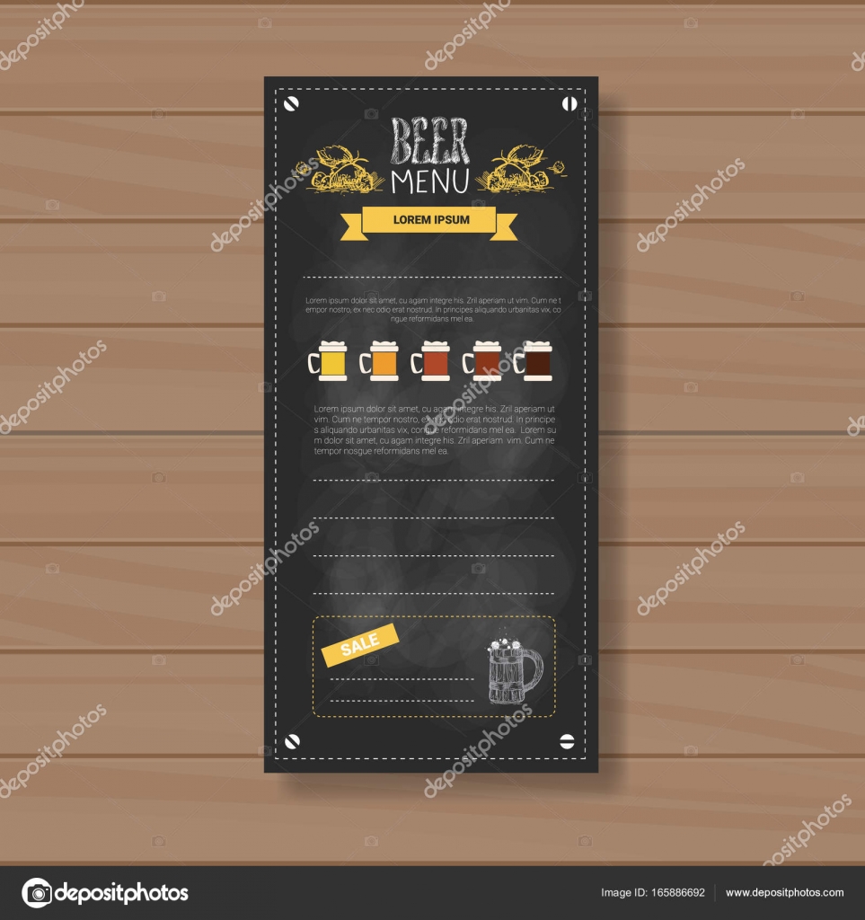 Beer Menu Design For Restaurant Cafe Pub Chalked On Wooden Textured ...