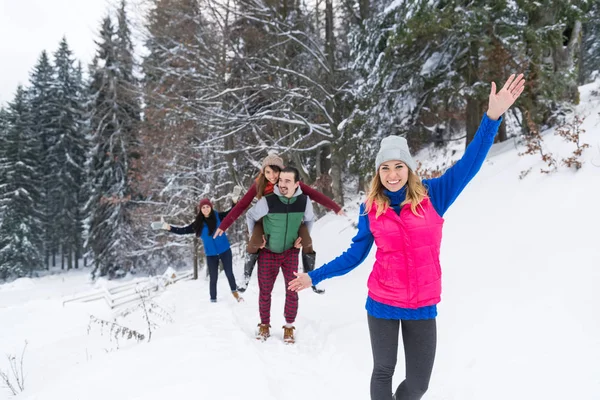 Friends Group Snow Forest Happy Smiling Young People Outdoor Winter ...