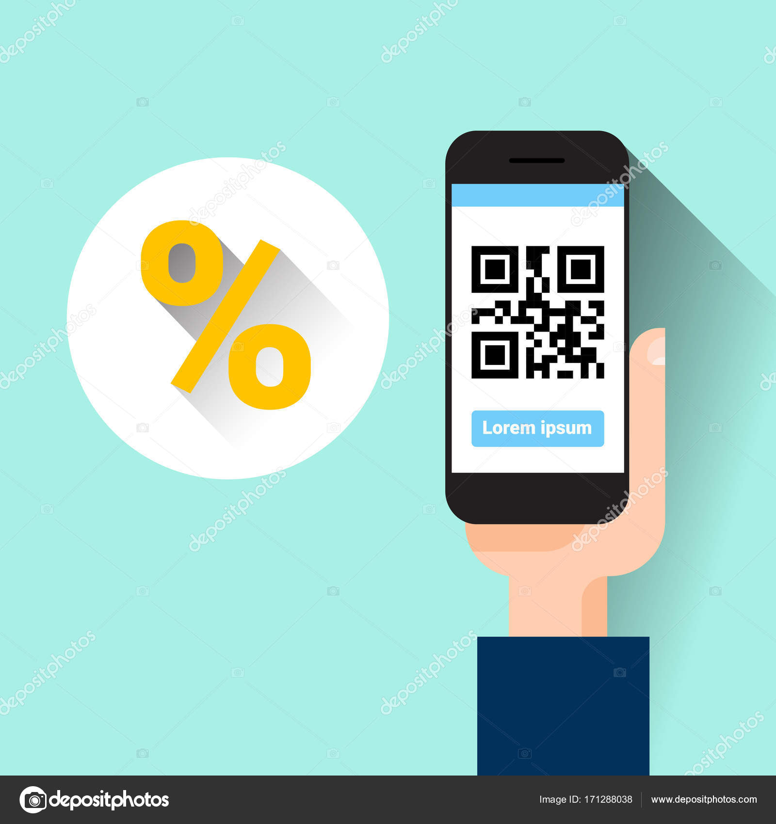 Hand Hold Smart Phone Scanning Qr Code With Percent Message Shopping ... Hand Hold Smart Phone Scanning Qr Code With Percent Message Shopping ...