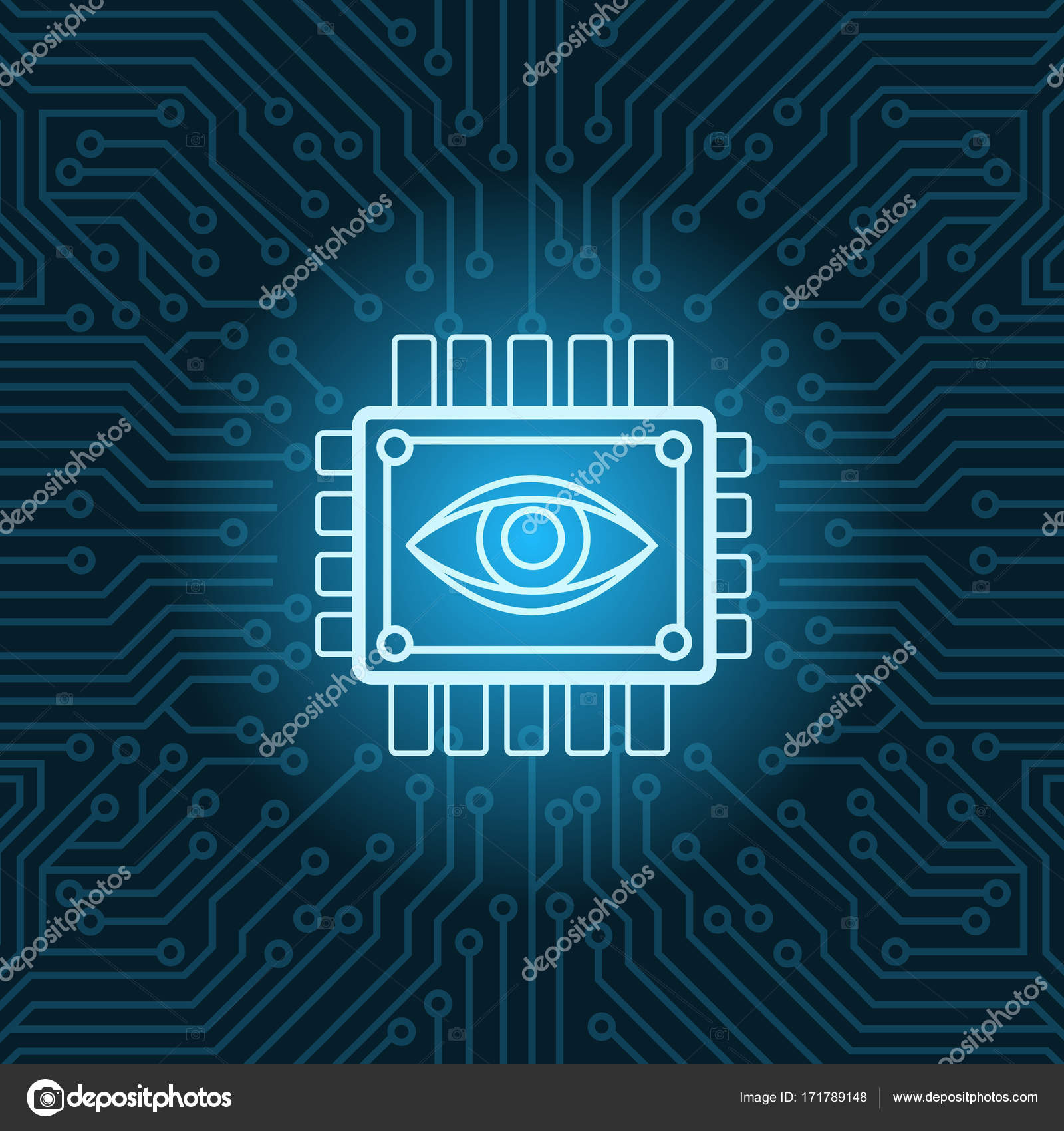 Human Eye Icon On Chip Over Blue Circuit Motherboard Background Stock ...