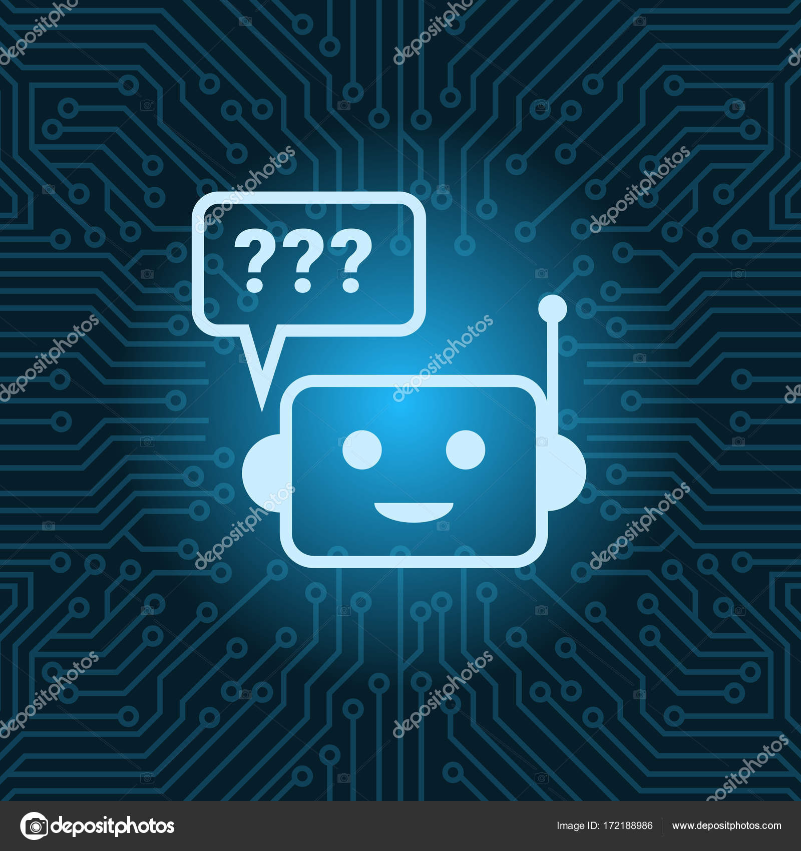 Chat Bot Face Icon With Question Mark Robot Over Blue Circuit ...