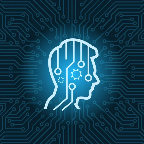Human Head Digital Thinking Icon Over Blue Circuit Motherboard ...