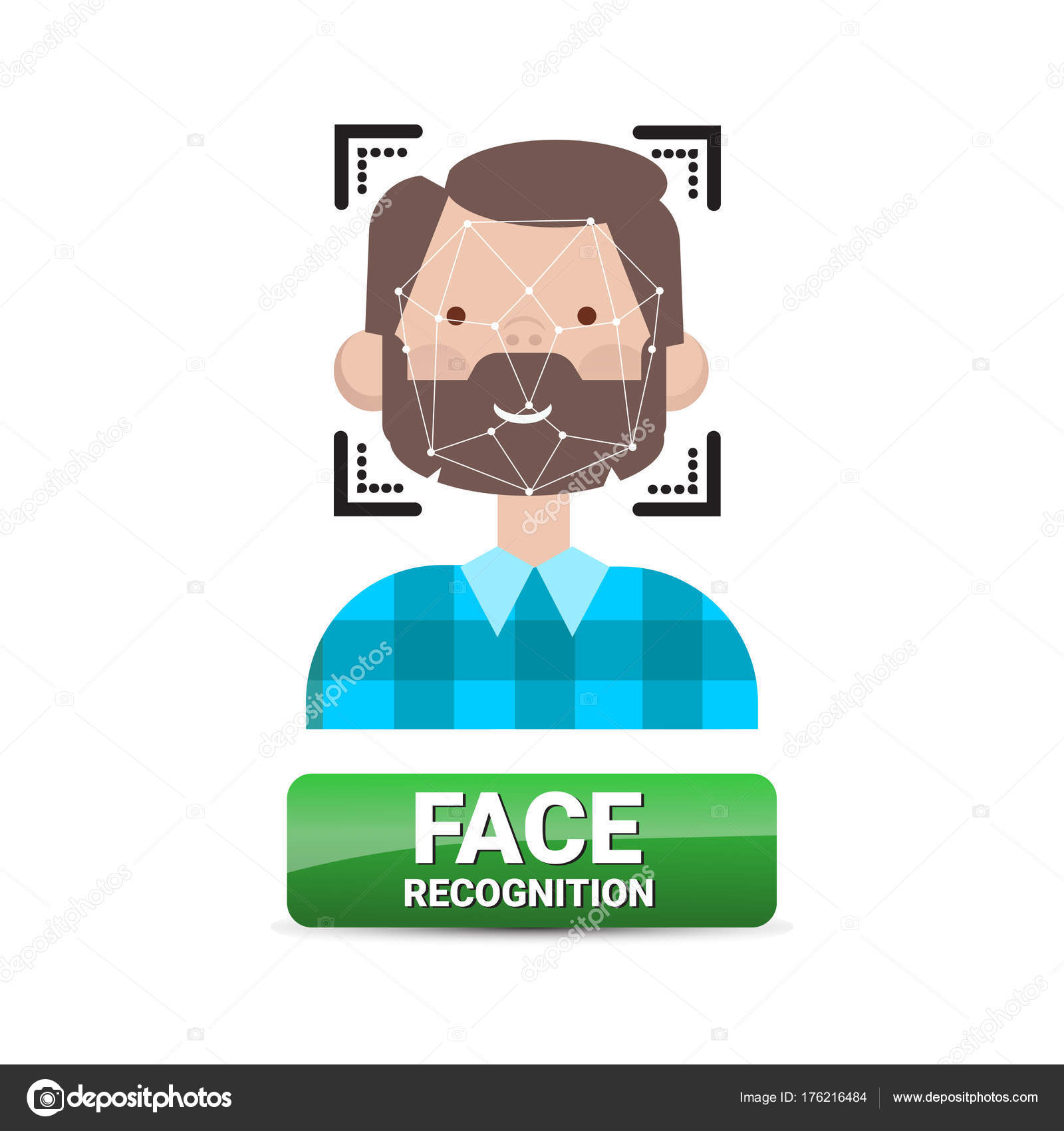 Face Recognition Button Biometrical Identification On Male Face Access ...