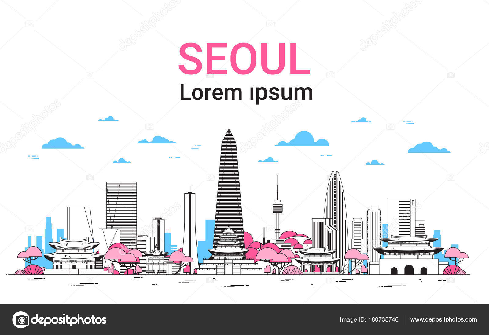 Seoul City Background Skyline South Korea View With Skyscrapers And ...