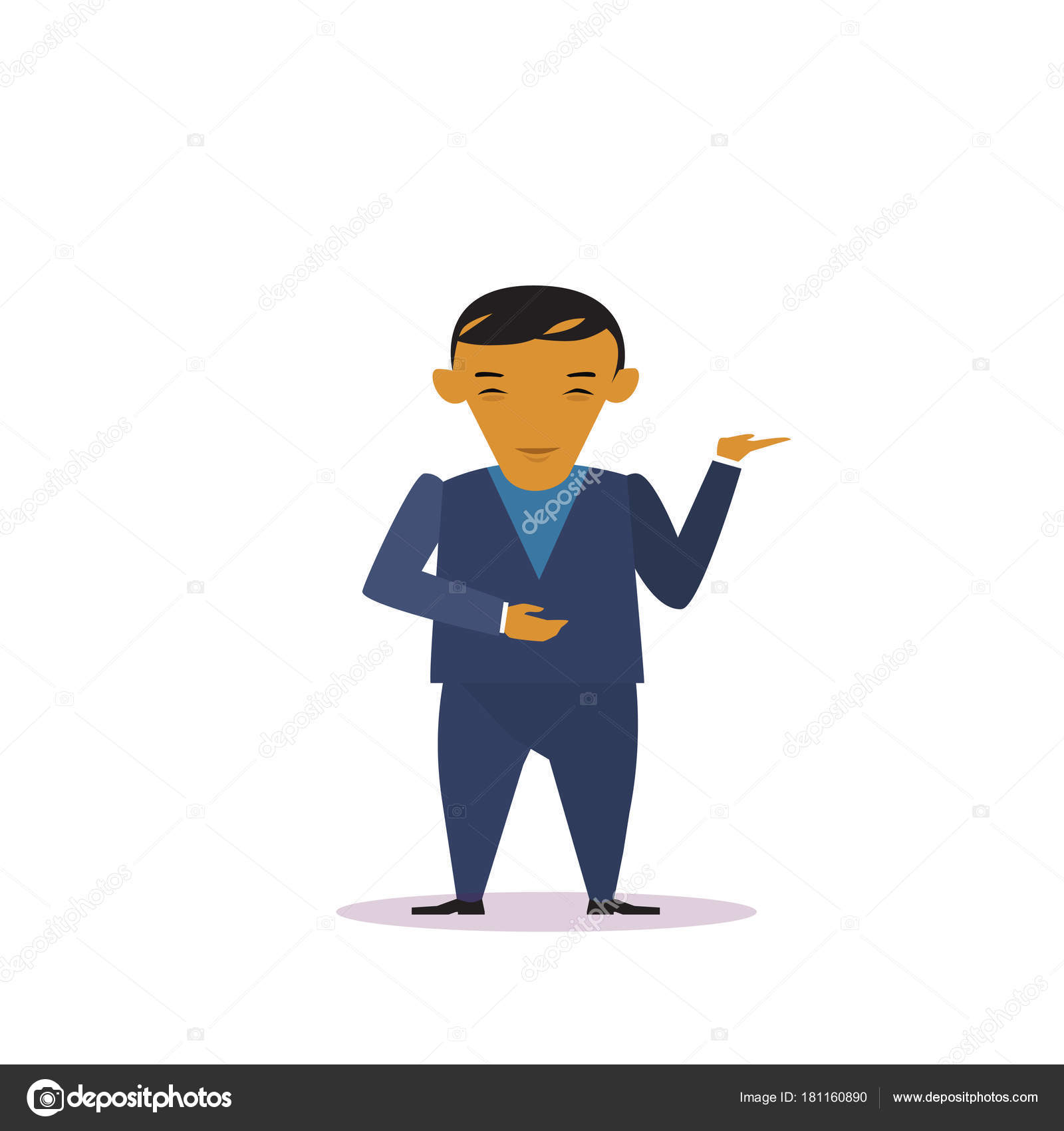 Dibujos animados asiático hombre de negocios en traje gestos ...
