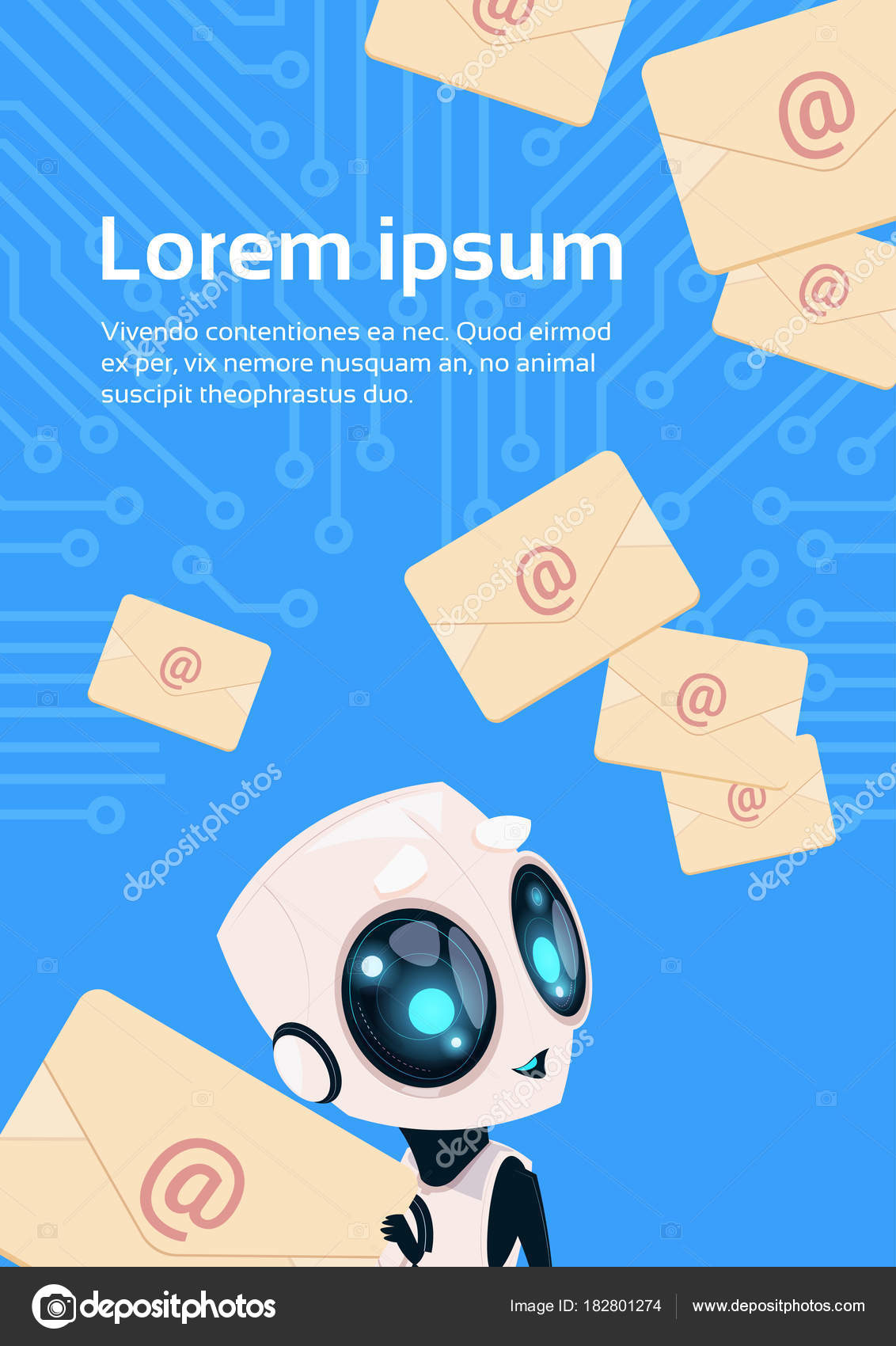 Modern Robot With Email Messages Chat Bot Over Circuit Background With ...