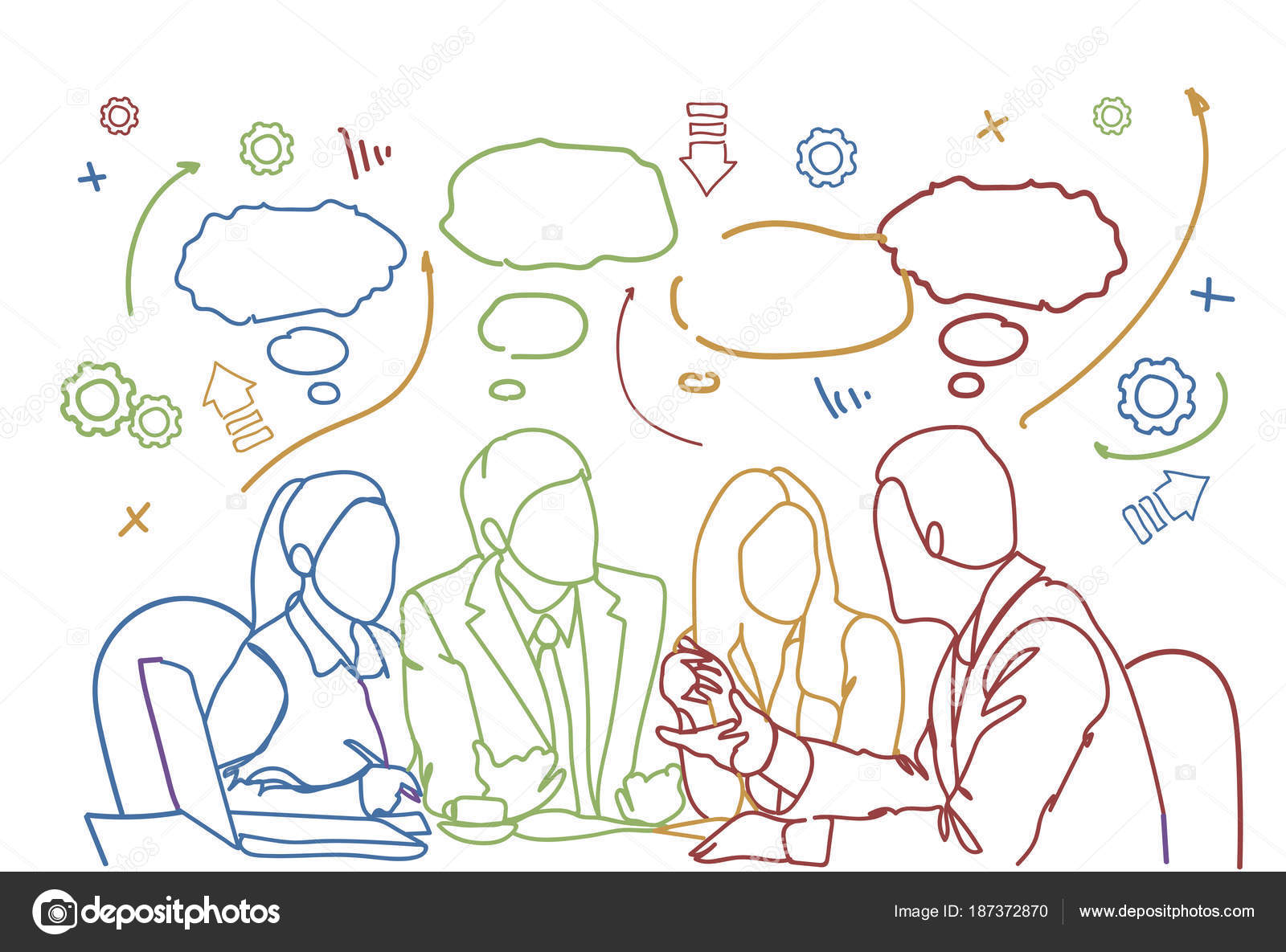 Business People Team Sit At Desk Together Communication Discussion Or ... Business People Team Sit At Desk Together Communication Discussion Or ...
