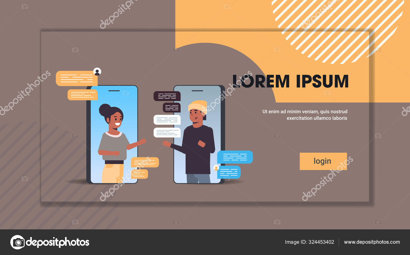 Couple using chatting app social network chat bubble communication ...