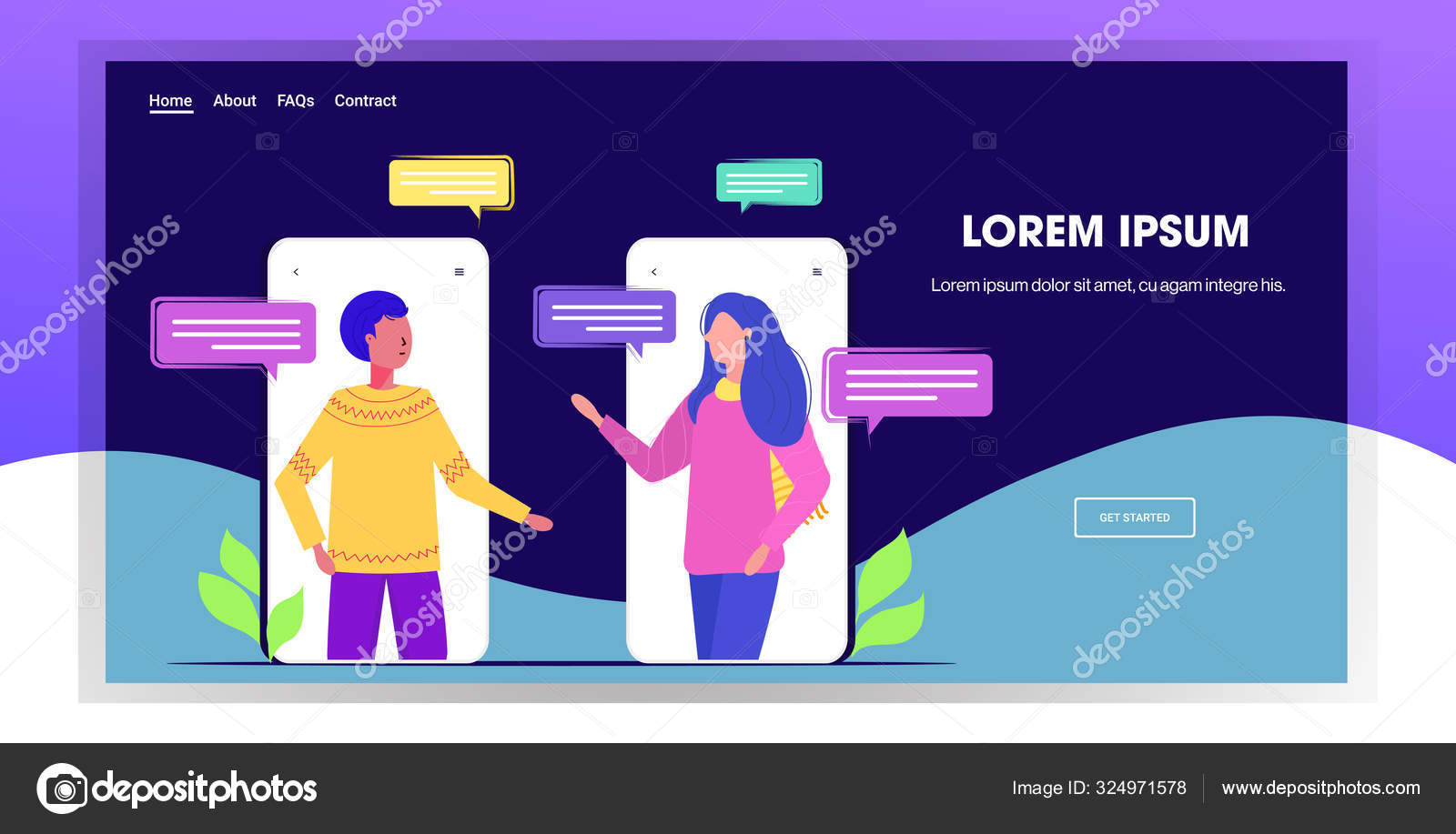 Couple using chatting app social network chat bubble communication ...