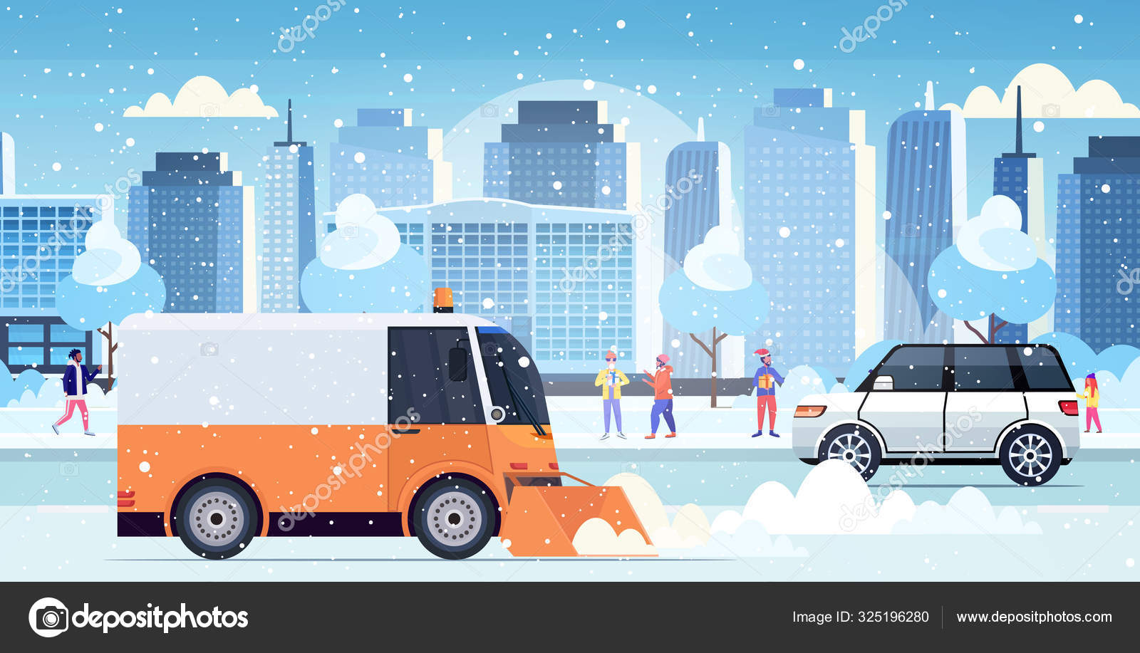 Neige charrue camion nettoyage ville route afrer neige hiver ...