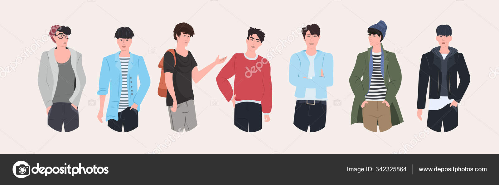 Beautiful men group standing together attractive guys male cartoon ...