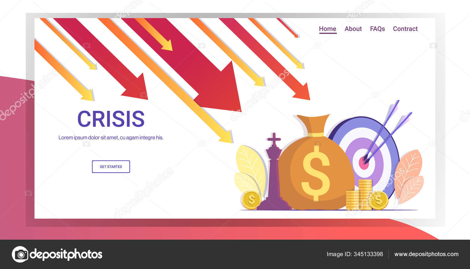 Falling arrows decrease economy stretching rising drop financial crisis failure budget collapse ...