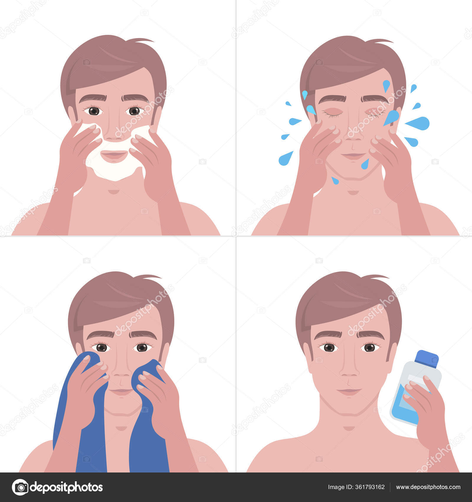 Pasos hombre guapo afeitarse con espuma y limpieza facial cuidado ...