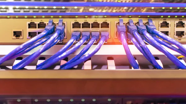 Network cable in switch and firewall in cloud computing data center server rack - Stock Image ...