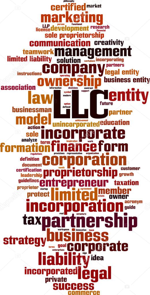 LLC concepto de nube de palabras. Collage hecho de palabras sobre LLC ...