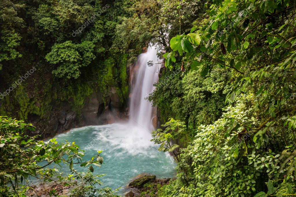 Majestuosa cascada en la selva tropical de Costa Rica. Caminata ...
