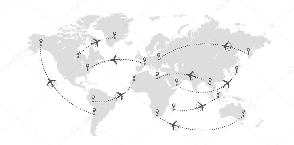 Mapa del mundo y aviones 2022