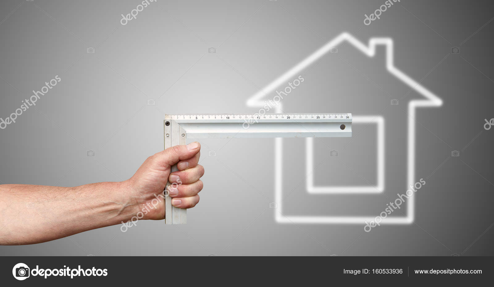 Hand with ruler and house — Stock Photo © petrkurgan #160533936