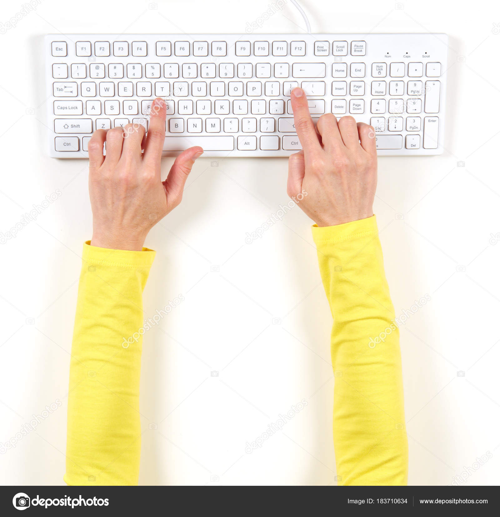 Hands in yellow jacket and white keyboard Stock Photo by ©petrkurgan ...