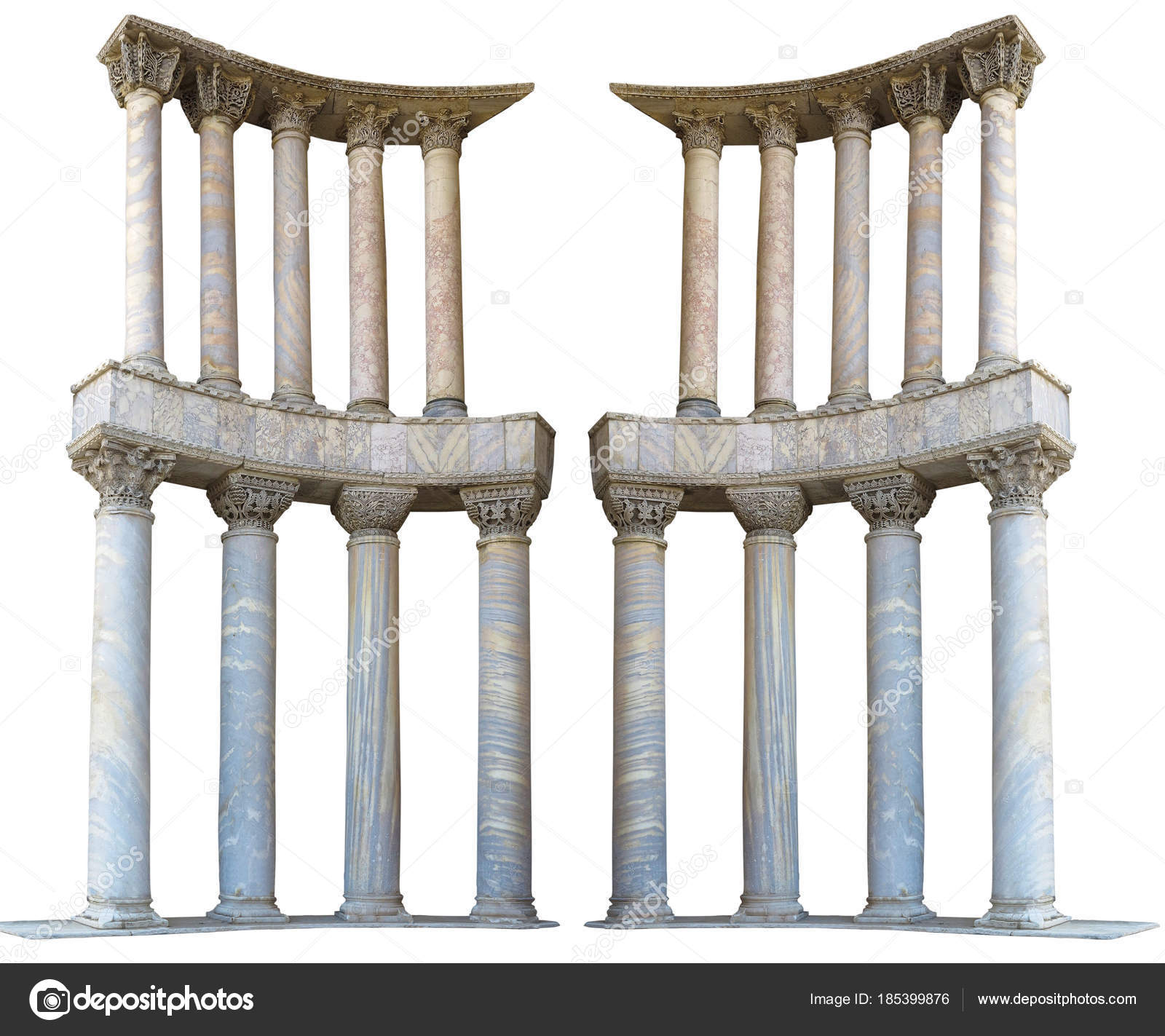 Ancient colonnade marble stone columns isolated on white backgro Stock ...