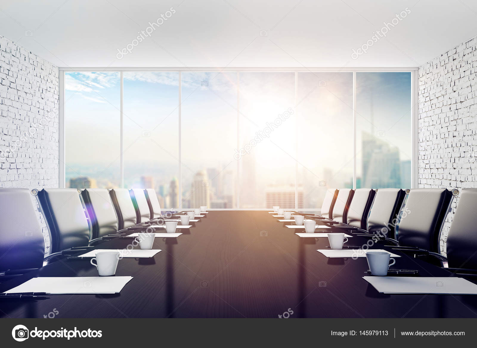 3d conference room with a big window frame Stock Photo by ...