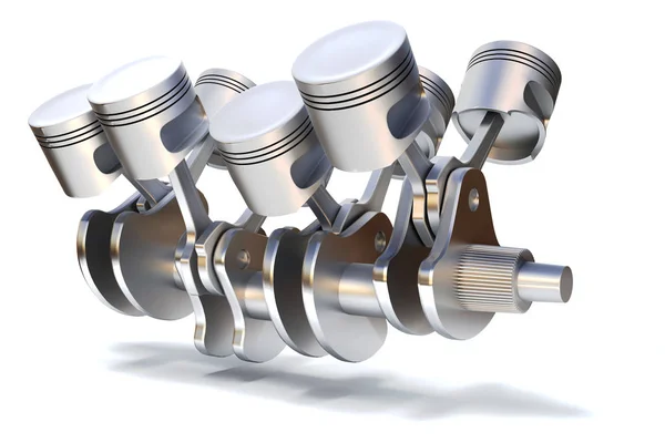 Pistons and crankshaft. four cylinder engine. — Stock Photo ...