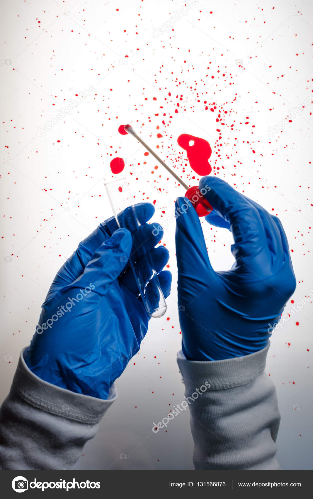 Forensic technician taking DNA sample from blood stain — Stock Photo ...