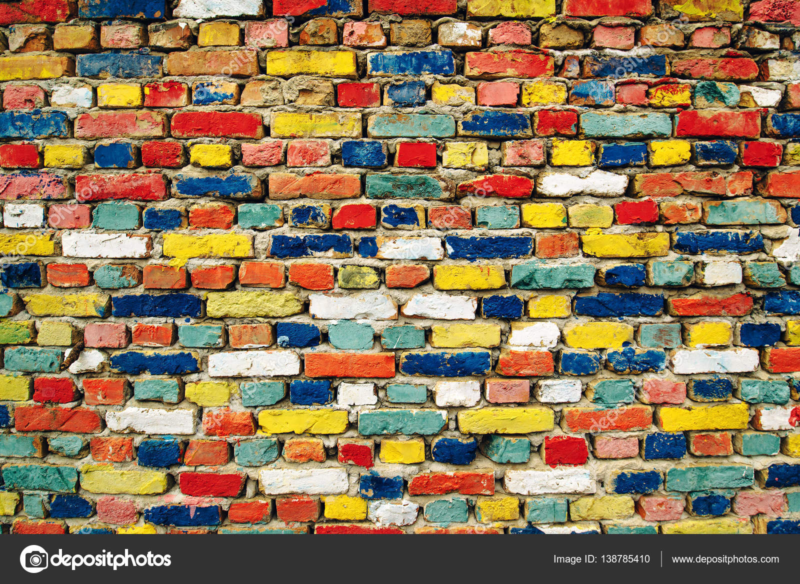 Multicolored painted bricks, exterior wall as background Stock Photo by ...