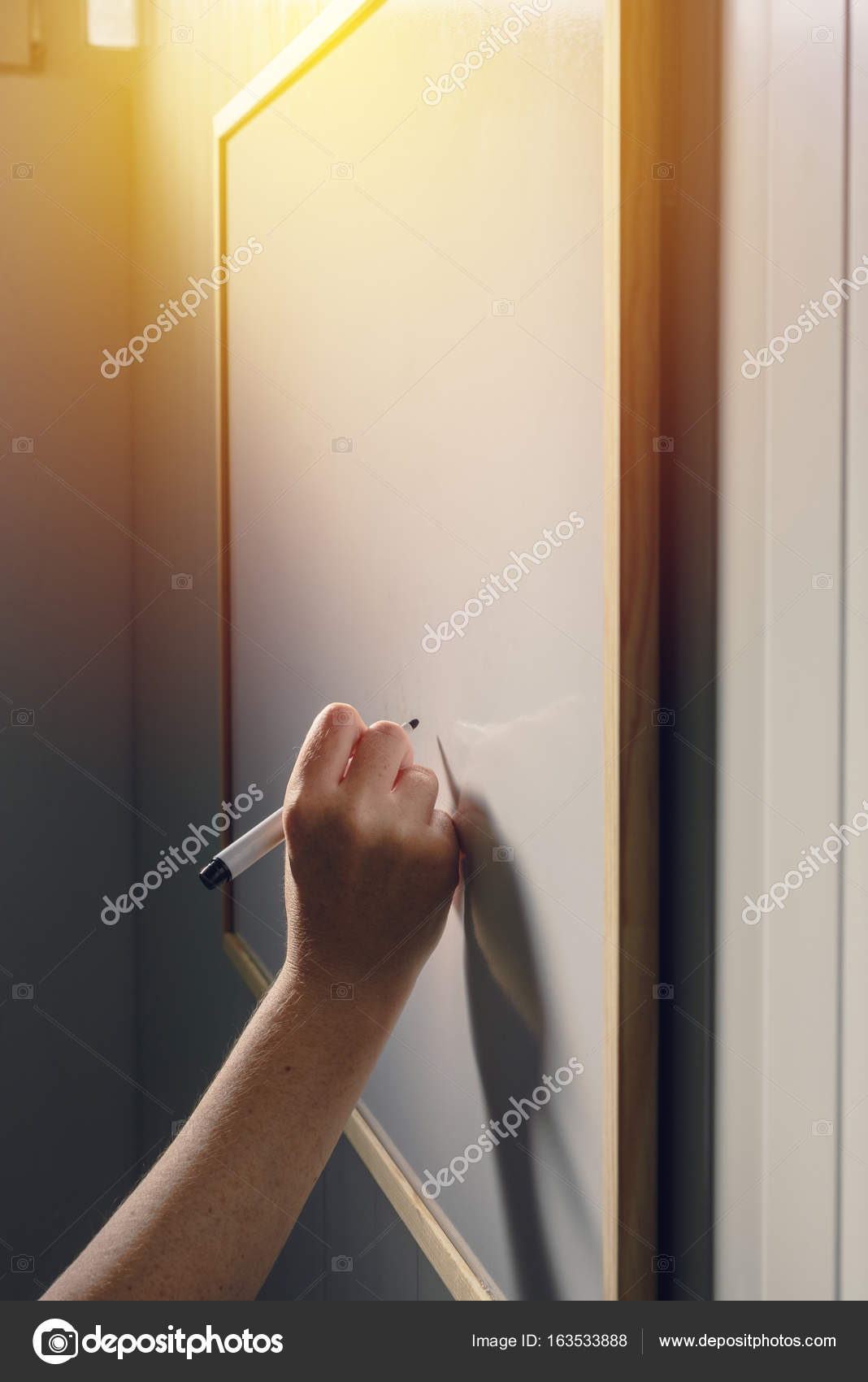 Hand writing on whiteboard - office, business and education Stock Photo ...