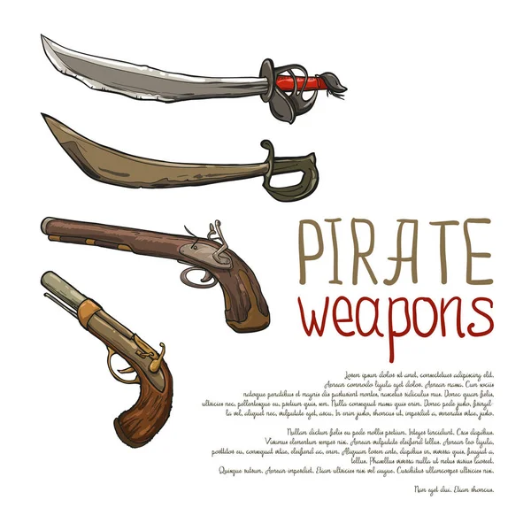 Revolver Gun and Sword, Pirates Ancient Weapon Cartoon Vector ...