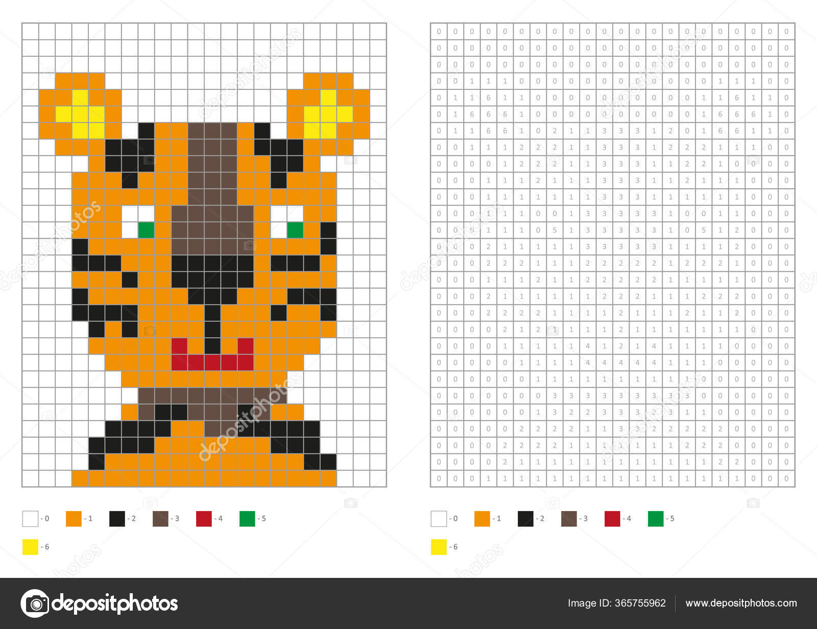 Halaman Mewarnai Anak Anak Piksel Mewarnai Harimau Kartun Ilustrasi ...