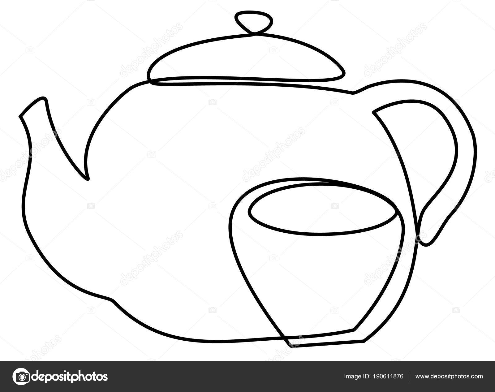 Tea Set One Line Drawing Concept Stock Vector Image by ©agnieszka ...