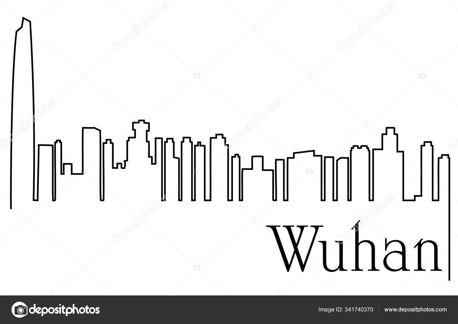 Wuhan City One Line Drawing Abstract Background Metropolis Cityscape ...