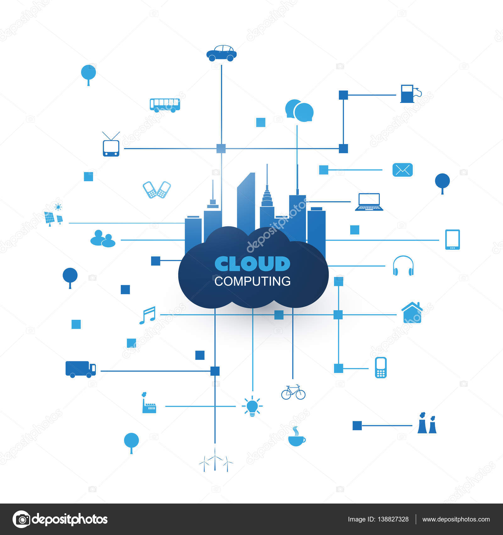 Cloud Computing Design Concept with Icons - Digital Network Connections, Technology Background ...