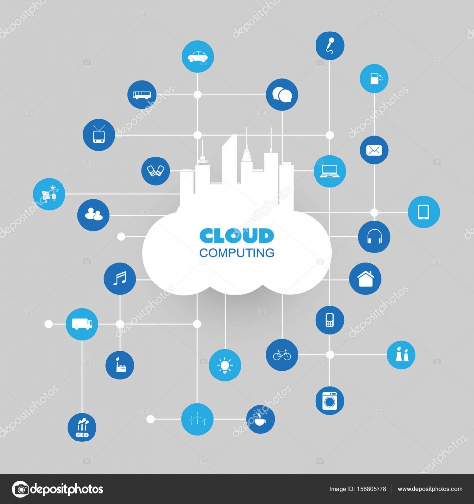 Cloud Computing, IoT Design Concept with Icons - Digital Network ...