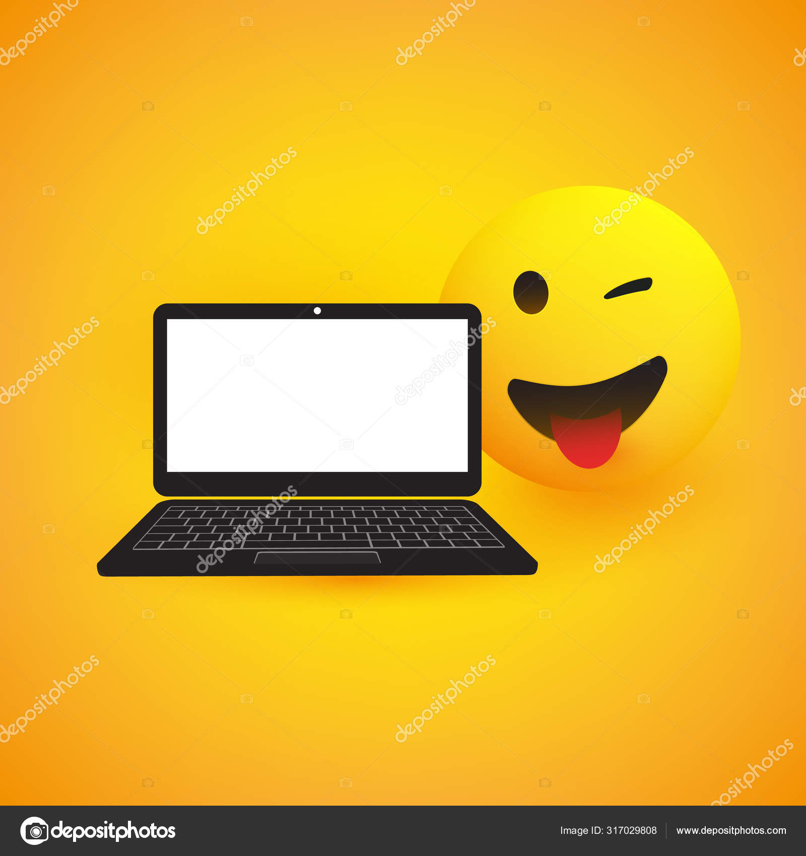 Emoji Emoticon Winking Eye Laptop Computer Yellow Background Vector ...