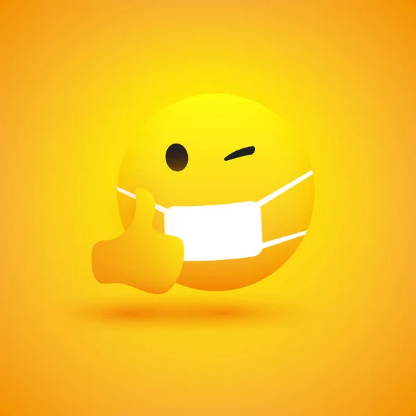 Emoji Simple Emoticon Winking Eye Showing Thumbs Wearing Medical Mask ...