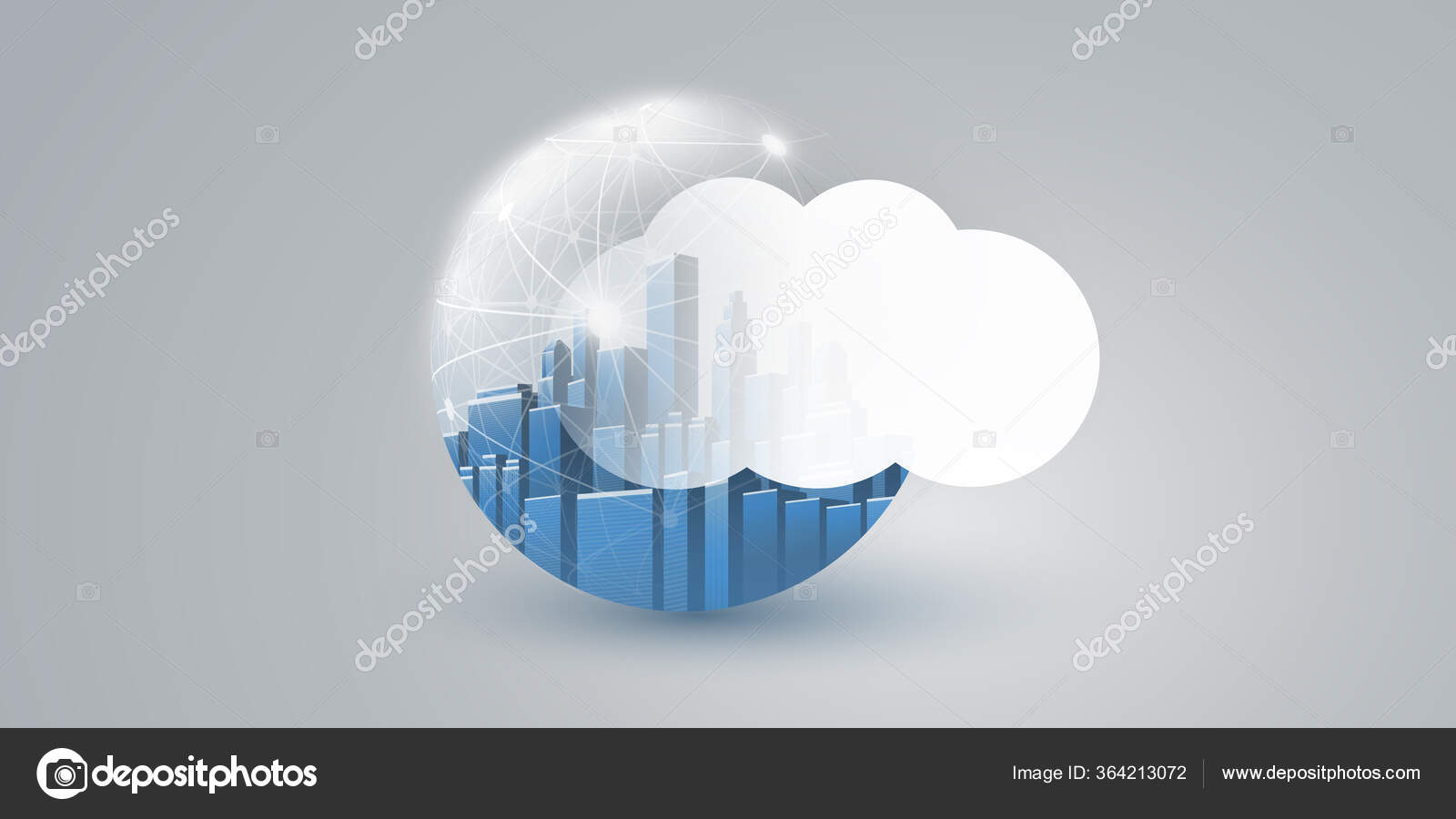 Smart City Cloud Computing Design Concept Transparent Globe Cityscape ...