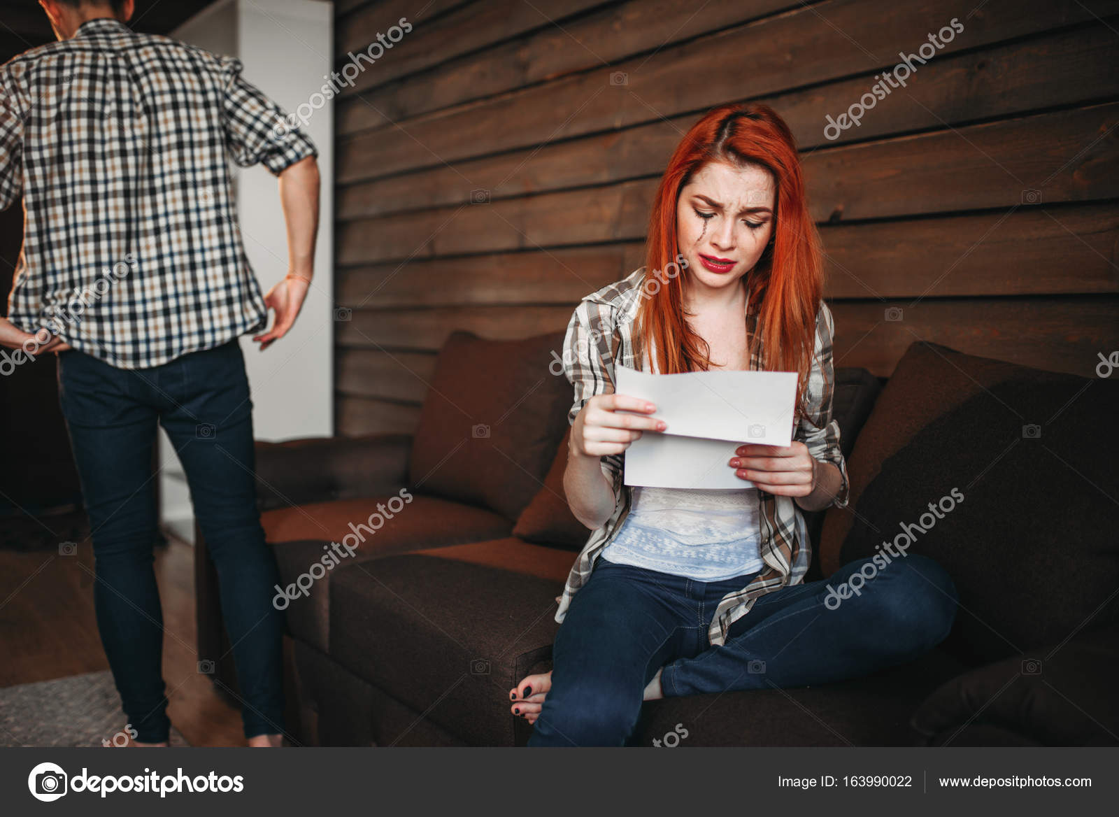 Woman crying and man leaving house Stock Photo by ©Nomadsoul1 163990022