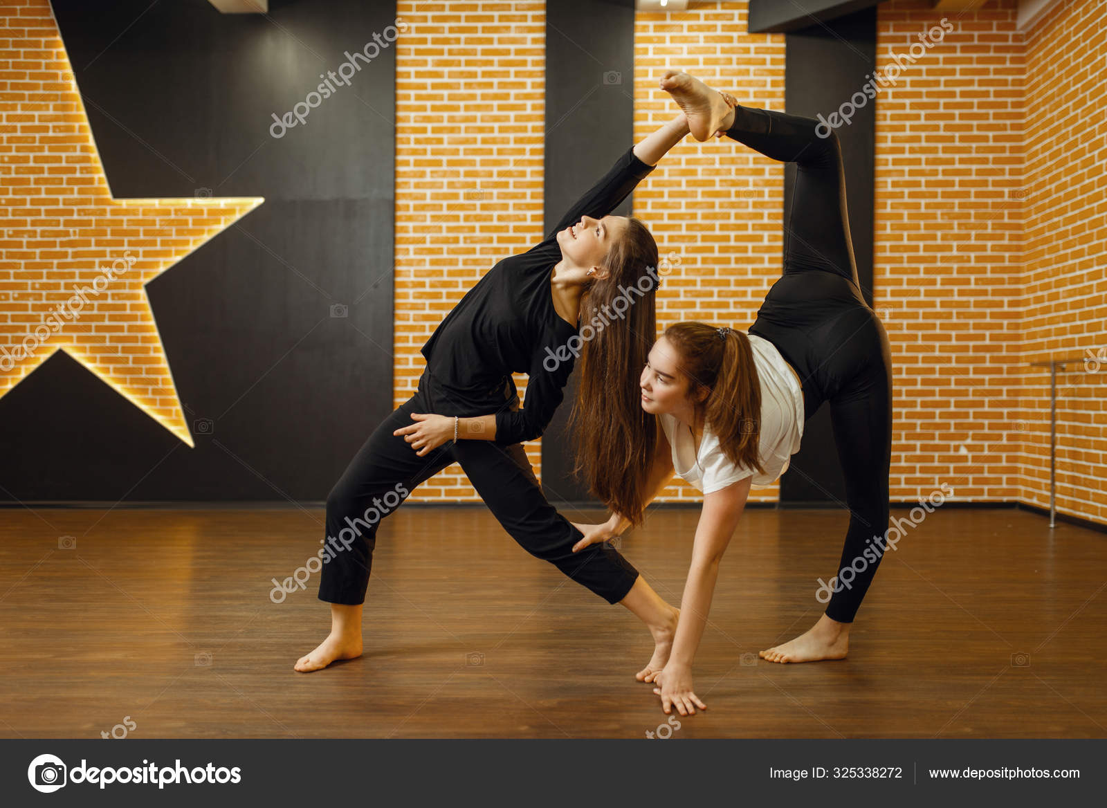 Two Contemporary Dance Performers Poses Studio Female Dancers Training ...