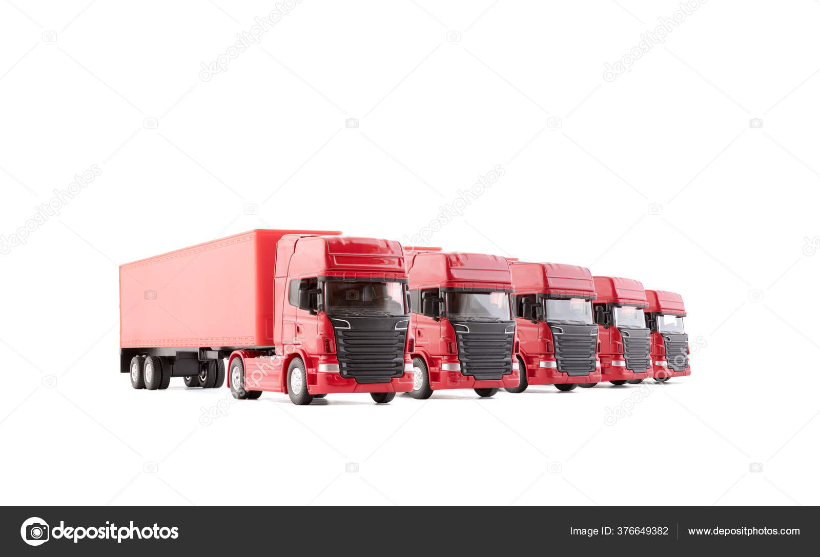 Group Five Red Long Trucks Trailers Isolated White Background Stock ...