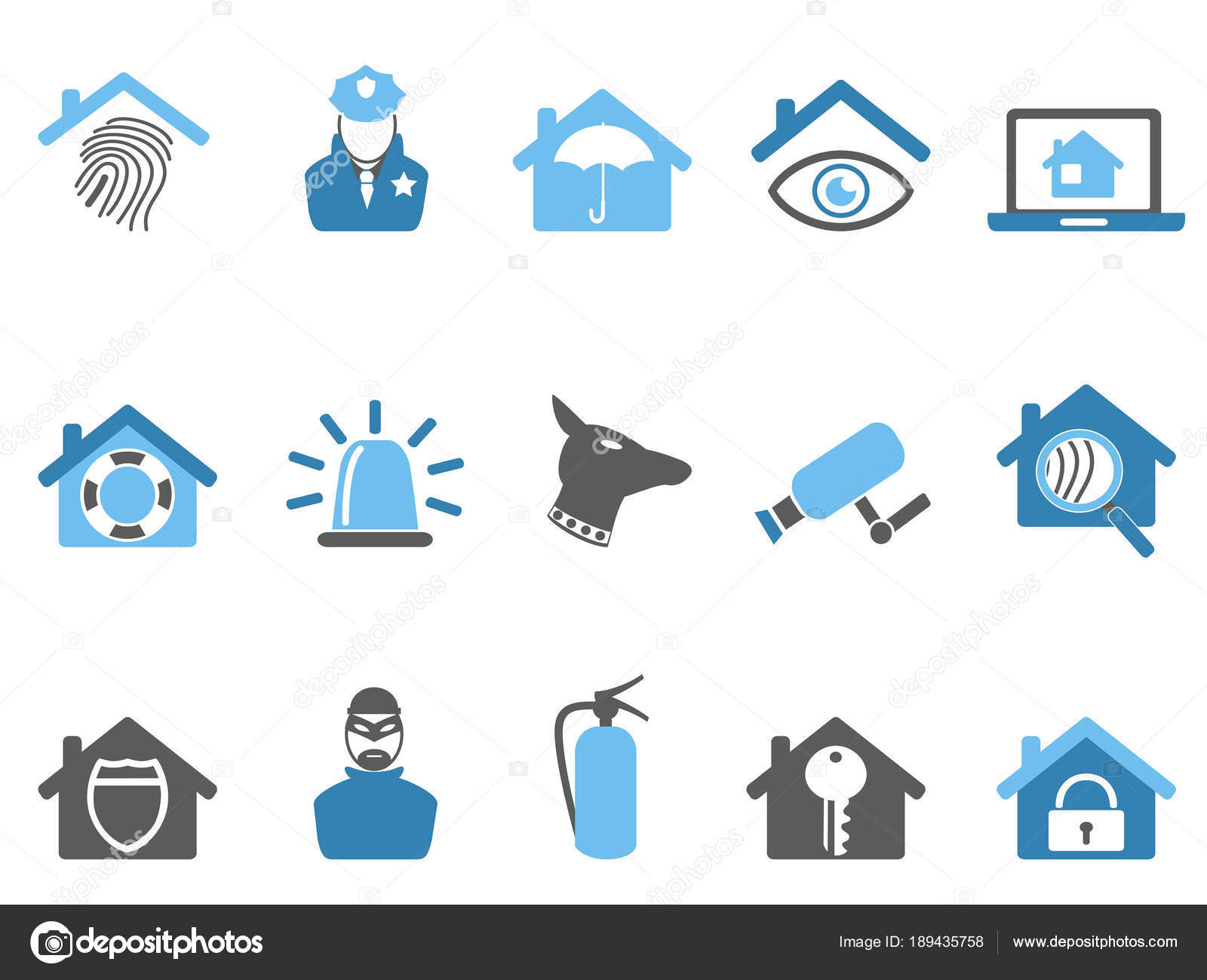 Blue color home security icons set Stock Vector by ©huhulin 189435758
