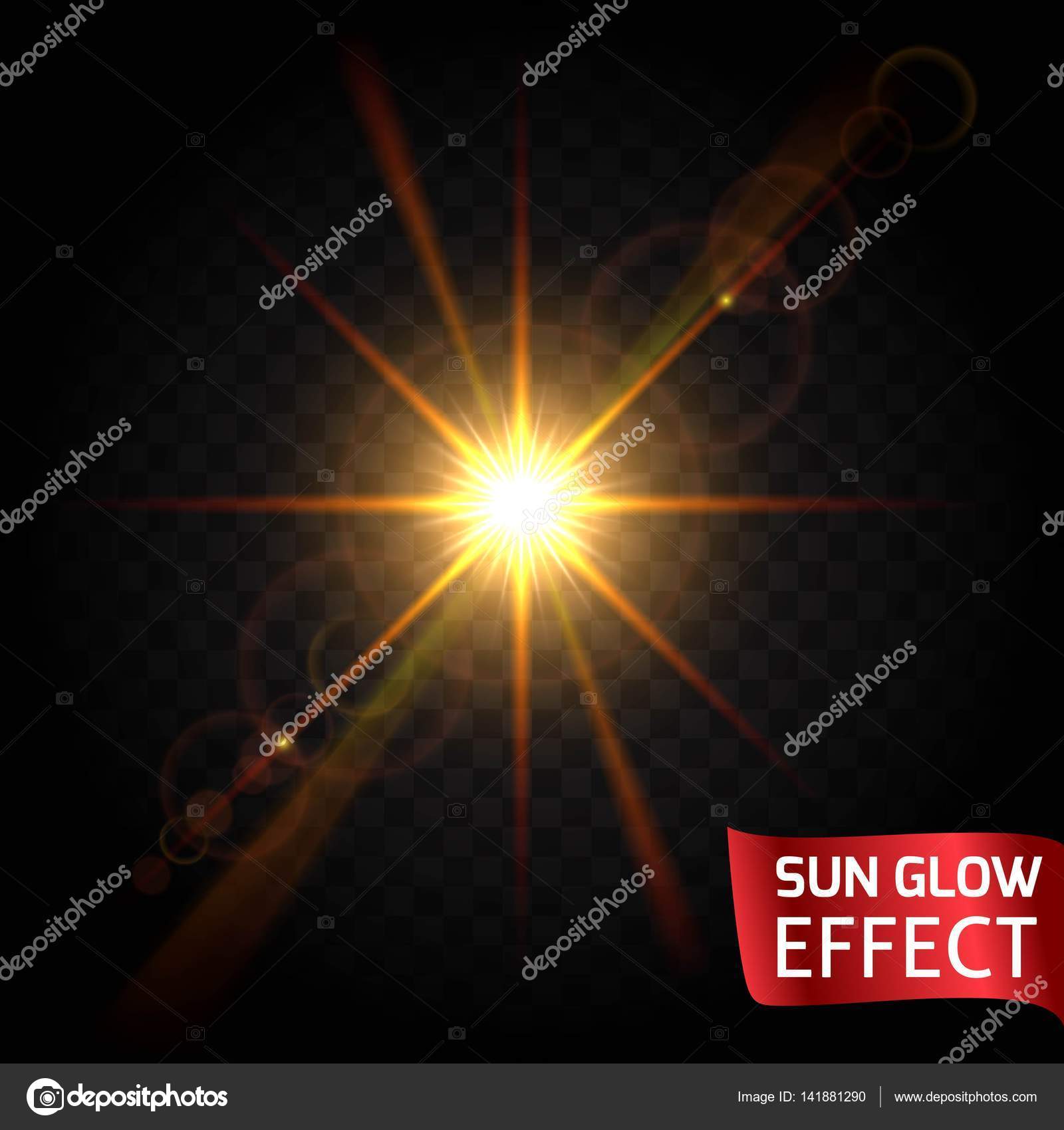 Sun glow effect set on a dark background transparent. Sunrise, sunset ...