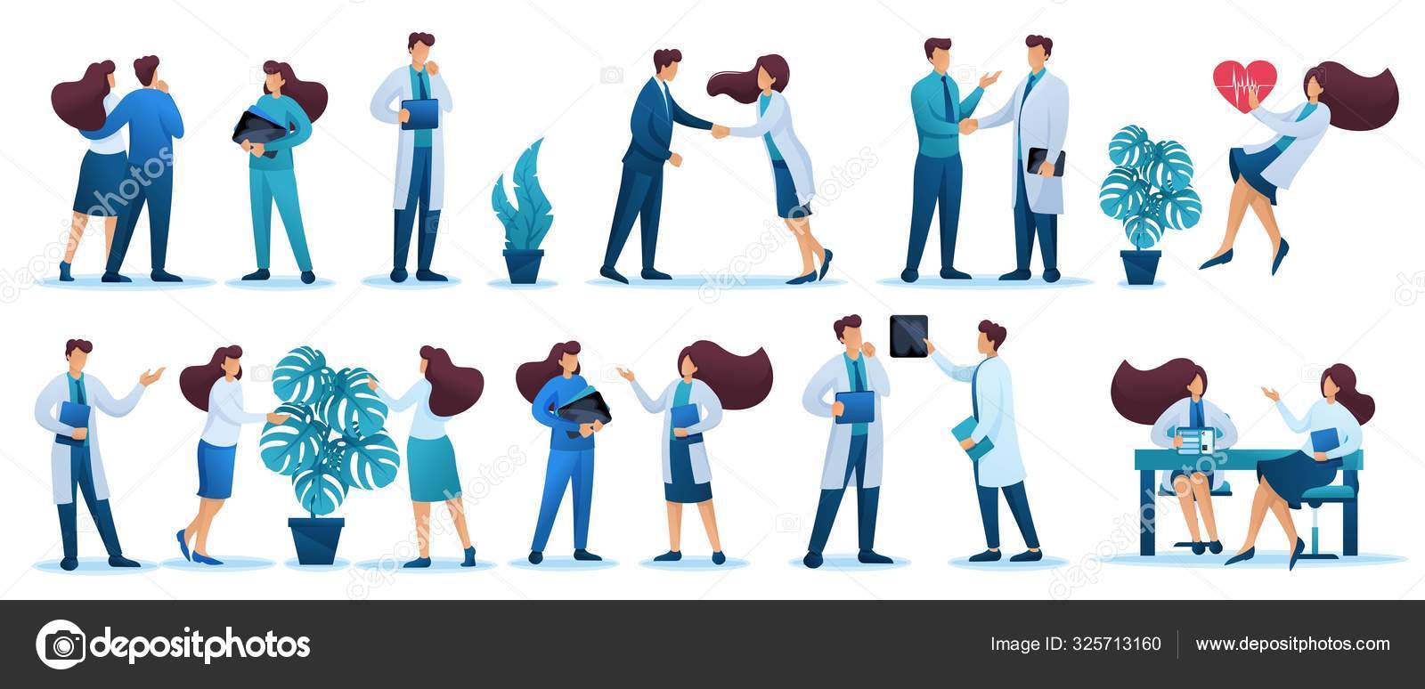 Set 2D flat Vector characters doctors, medical staff and patients Stock ...