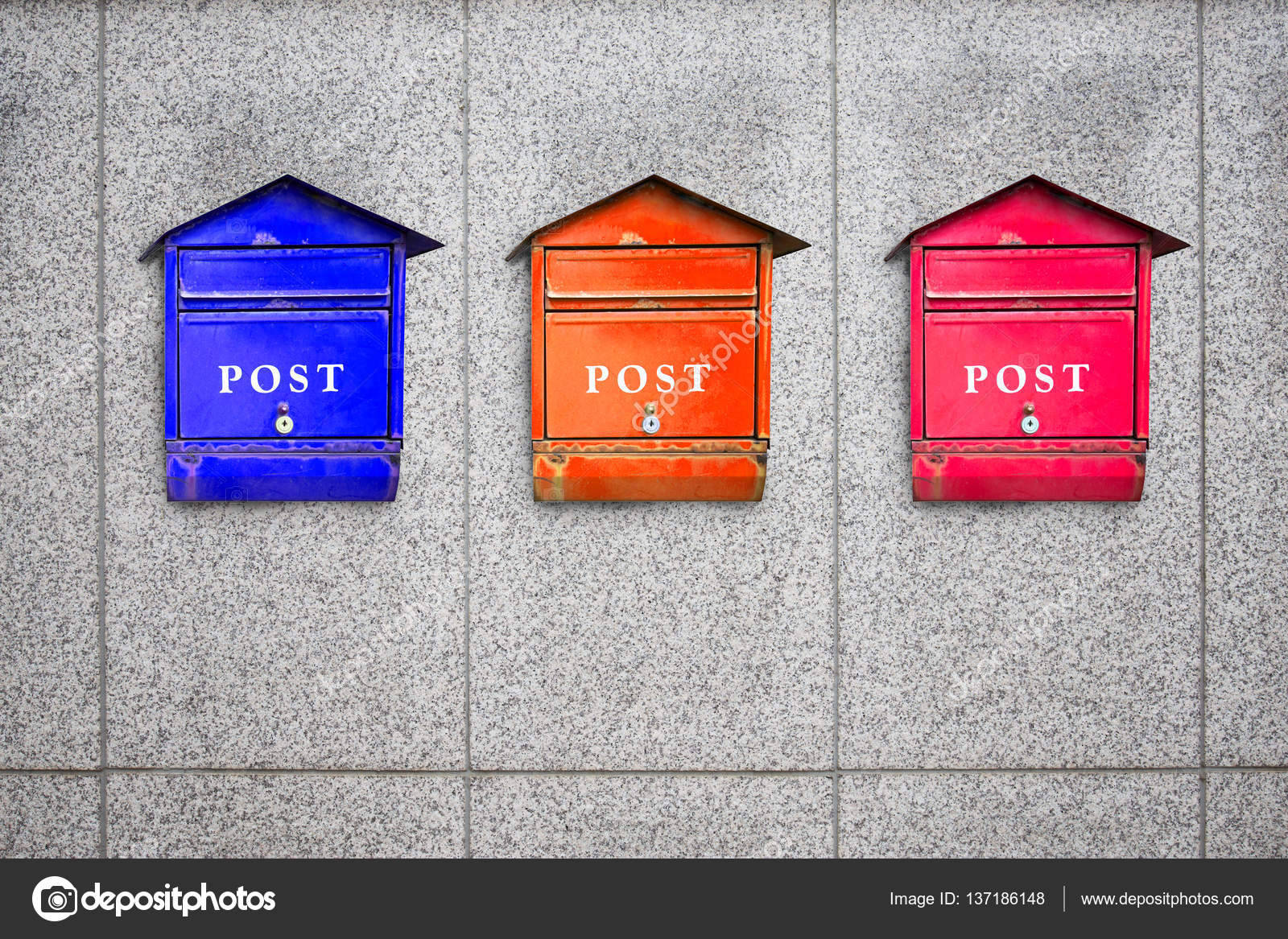 Colorful post boxes on wall — Stock Photo © zhudifeng #137186148