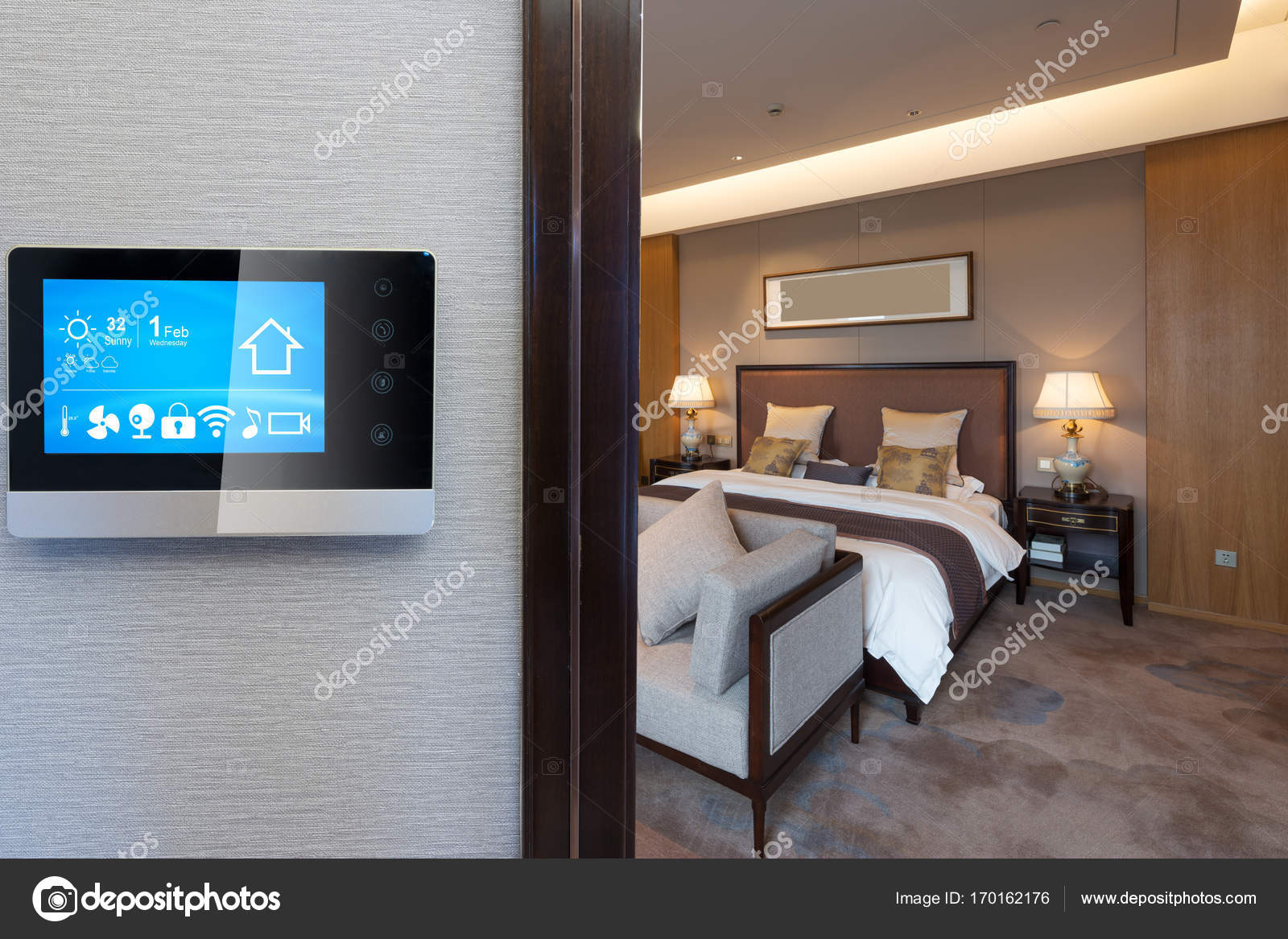 Digital screen with bedroom in smart home Stock Photo by ©zhudifeng ...