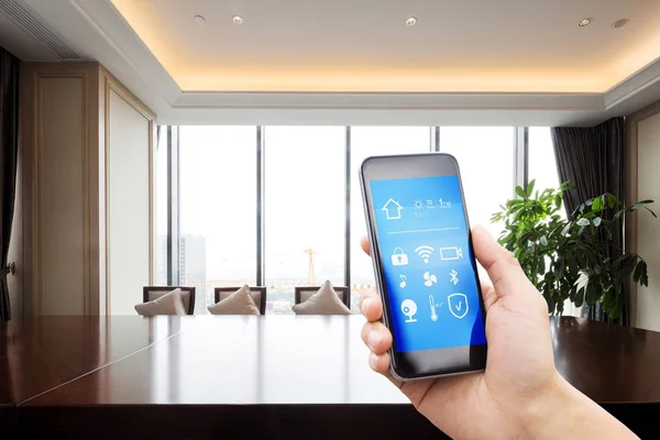 Mobile Phone App Smart Home Spacious Hall Modern Office Building Stock ...