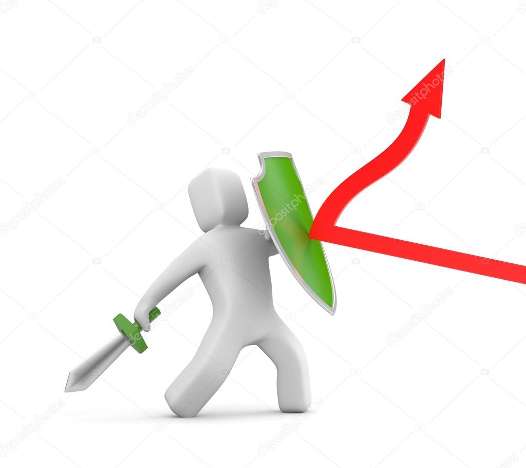 Defender with shield and sword - reflects attack — Stock Photo ...