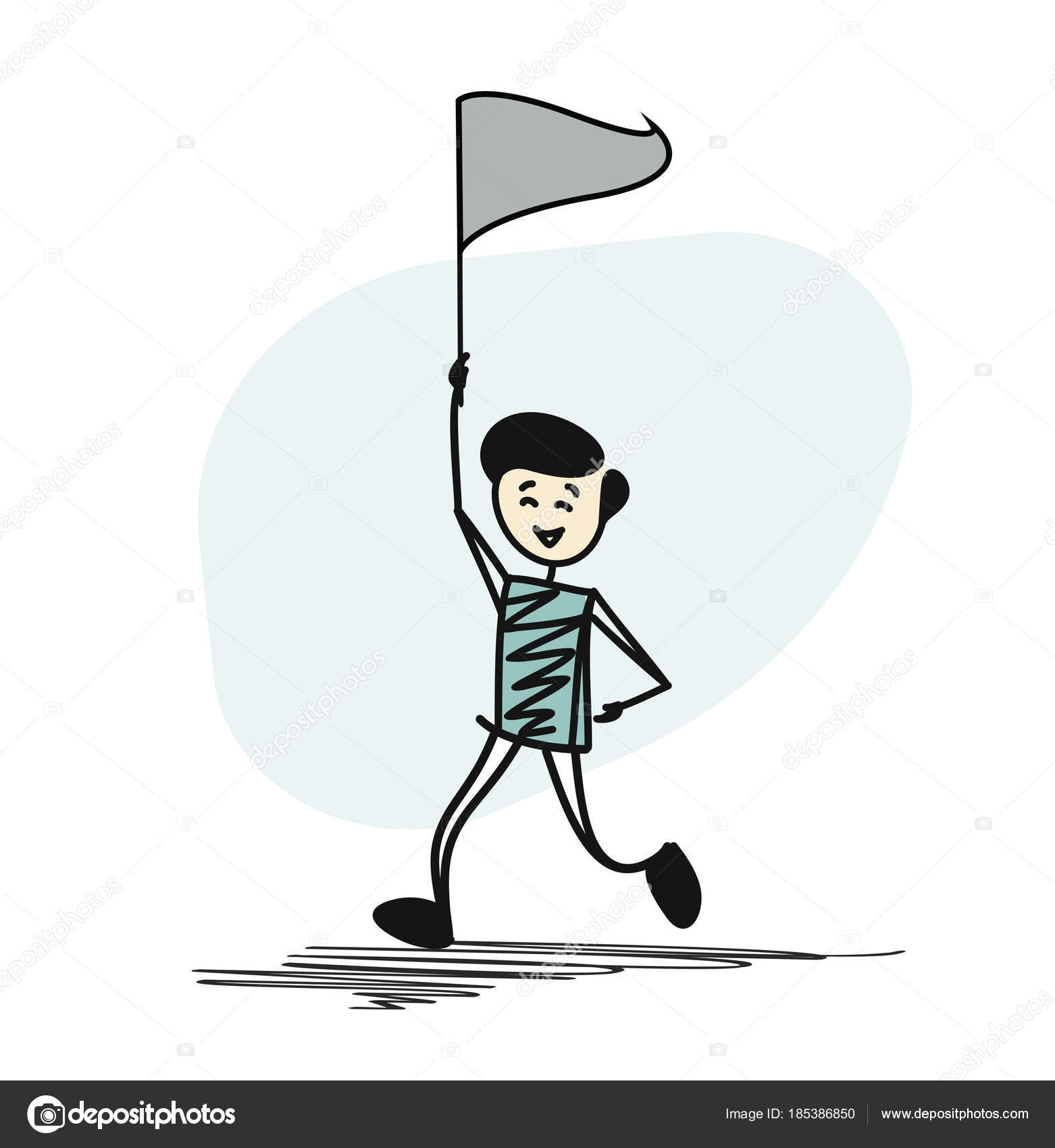 Man with flag running. Cartoon Hand Drawn Sketch Vector illustra Stock ...